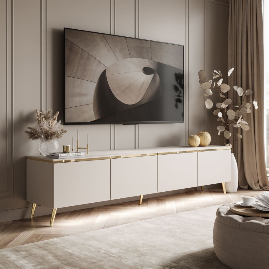 Szafka RTV na nóżkach złotych CELINE 200cm | Lukmebel