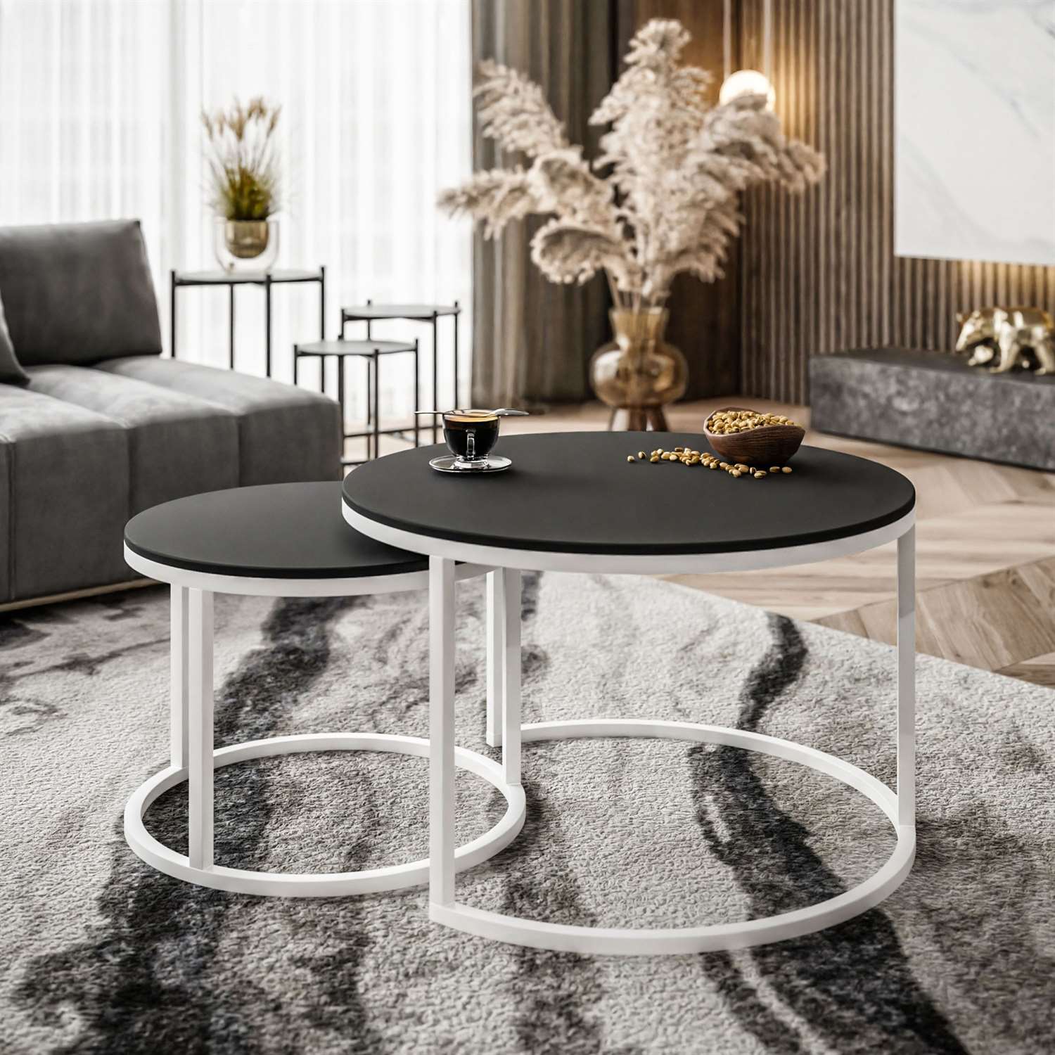 Okrągły Stolik Kawowy 2w1 Ciri - Loftowy Styl Czarny Mat