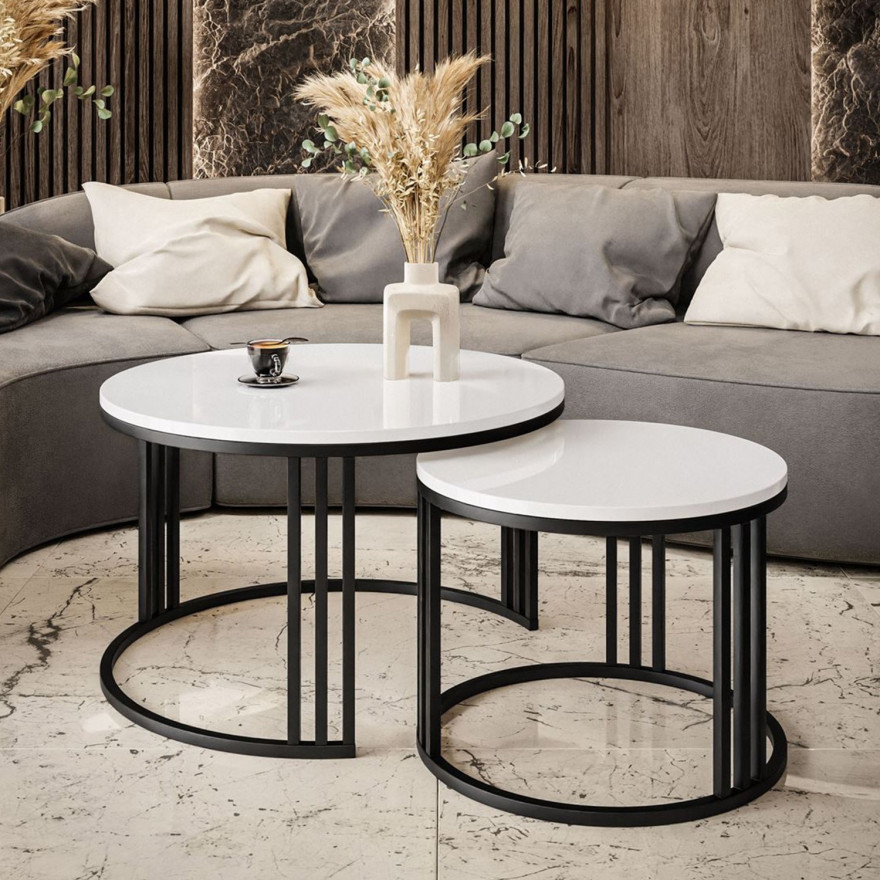 Stolik kawowy okrągły 2w1 SOLEIL MARMUR | Lukmebel.pl